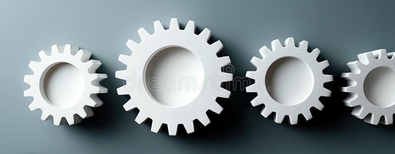 White Gears Arranged in Row Symbolize Sales Efficiency and Speed in ...