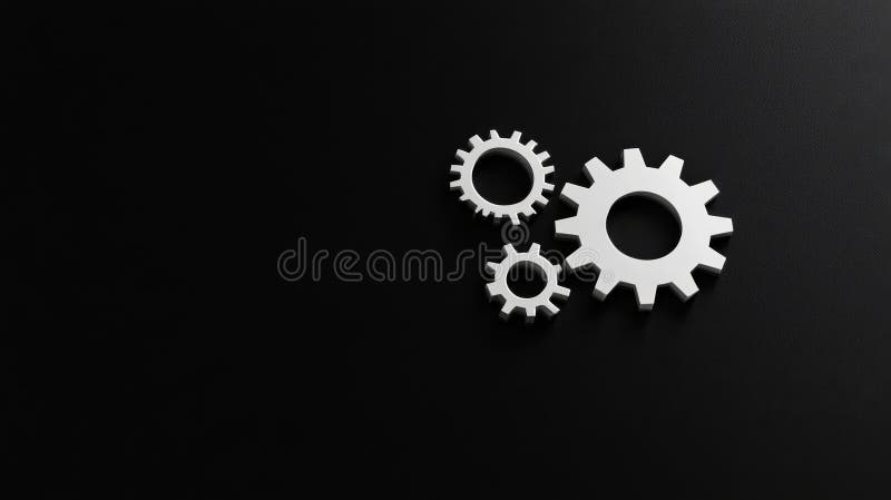 White Gears on Black Background Teamwork and Collaboration Three White ...