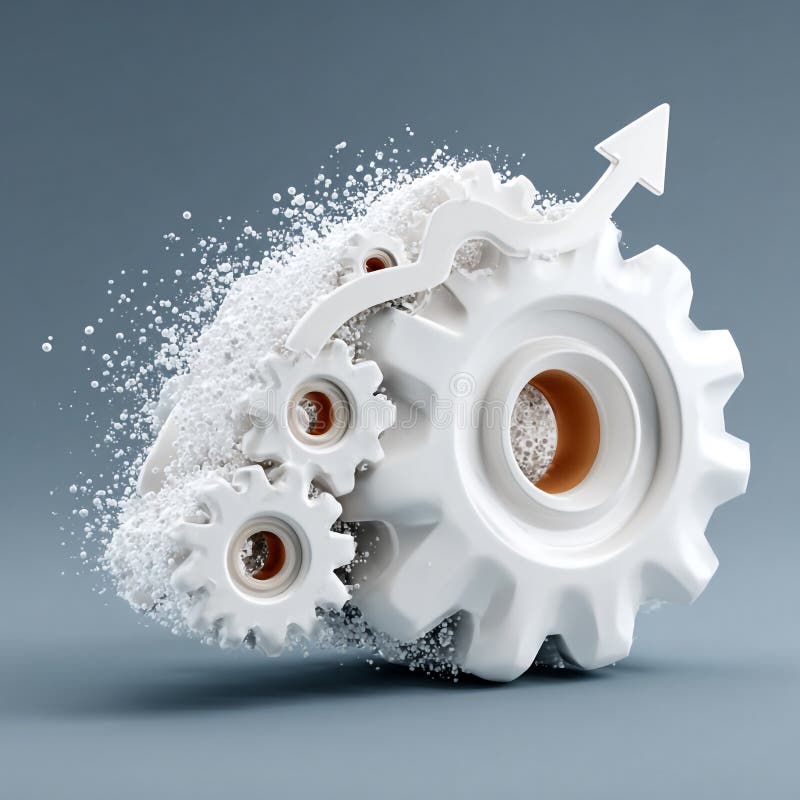 White Gears and Upward Arrow Symbolizing Growth and Progress Stock ...