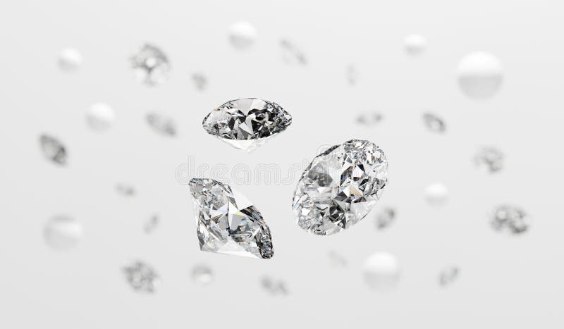 White Gem Diamond Group Falling Background Soft Focus 3d Rendering ...