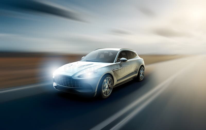 White Generic and Unbranded Car Speed Driving on Asphalt Road, 3D ...