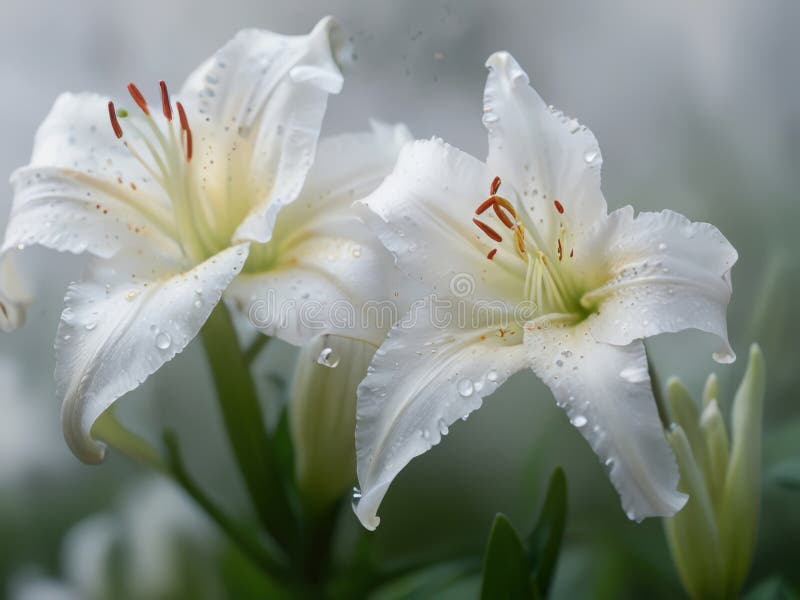 White Gentle and Delicate Lily Flowers Stock Image - Image of blooming ...