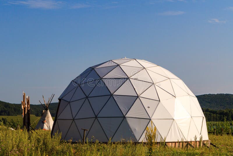 White Geodesic Dome on a Sunny Summer Day in Nature Stock Photo - Image ...