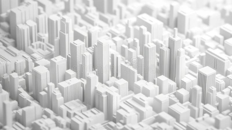White Geometric Cityscape: Abstract 3D Render Stock Illustration ...