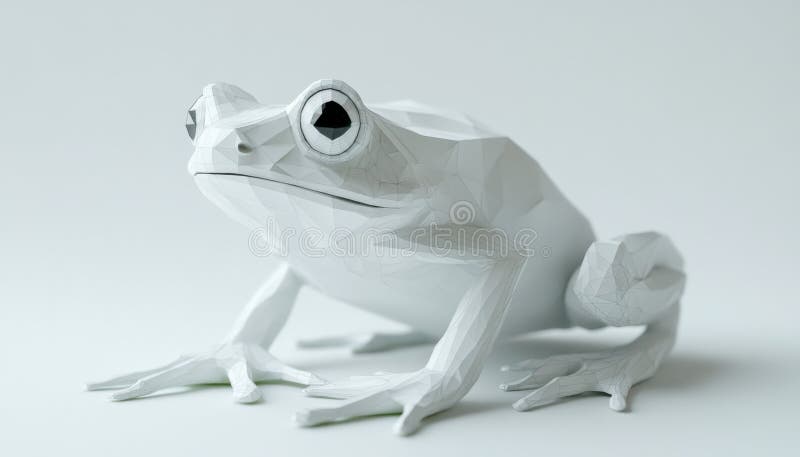 White Geometric Frog Sitting on a Plain Background Stock Image - Image ...