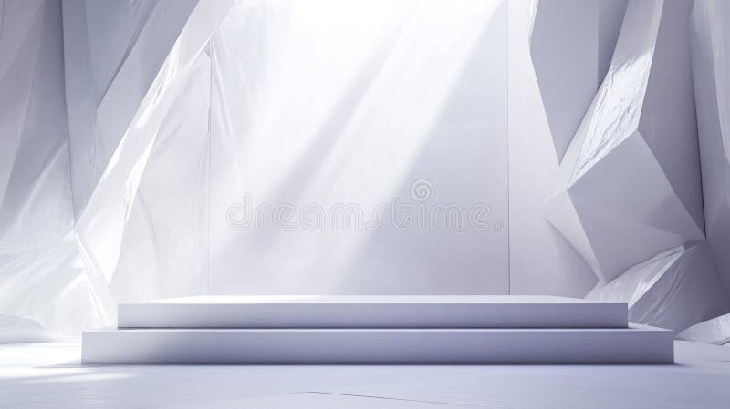 White Geometric Platform in Minimalist Studio Setting Stock ...