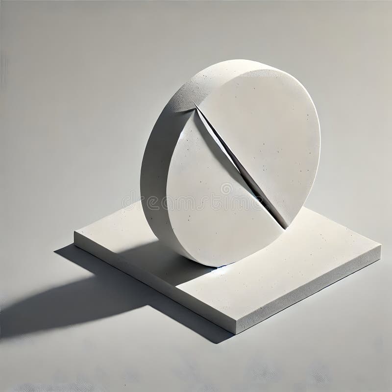 A White Geometric Sculpture with a Sliced Disc on a Rectangular Base ...