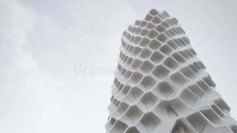 White Geometric Tower Against Cloudy Sky Stock Illustration ...