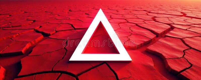 White Geometric Triangle Dominates a Crimson, Cracked Earth Landscape ...