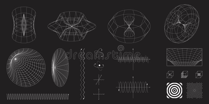 White Geometric Waveforms, Force Field Diagrams, Optical Illusions, and ...