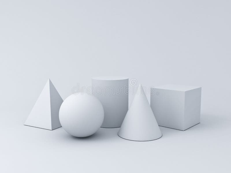 White Geometry 3D Graphic Shapes Cube Pyramid Cone Cylinder Sphere ...