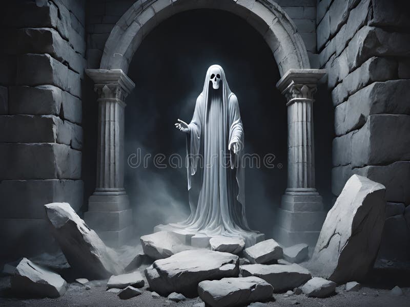 A White Ghost with White Cross in a Dark Room. 3d Illustration Stock ...