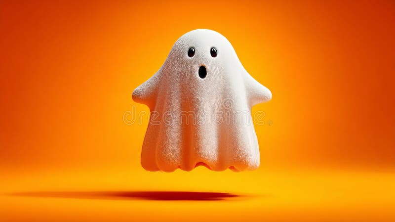 White Ghost Floating with Scared Face on Orange Background Stock Image ...