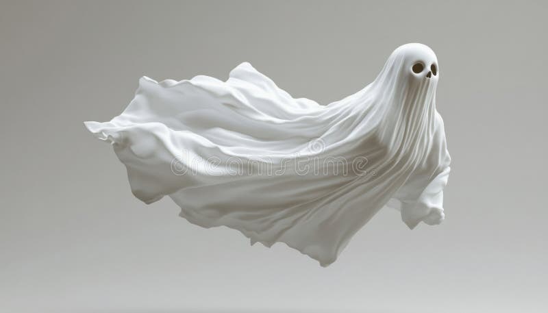 White Ghost Floating with Skull Face on Grey Background Stock Photo ...