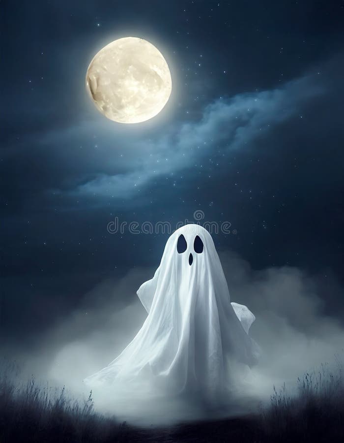 White ghost with full moon stock illustration. Illustration of text ...