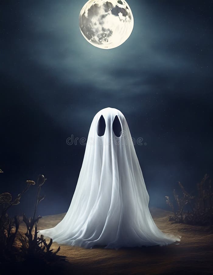 White ghost with full moon stock illustration. Illustration of space ...