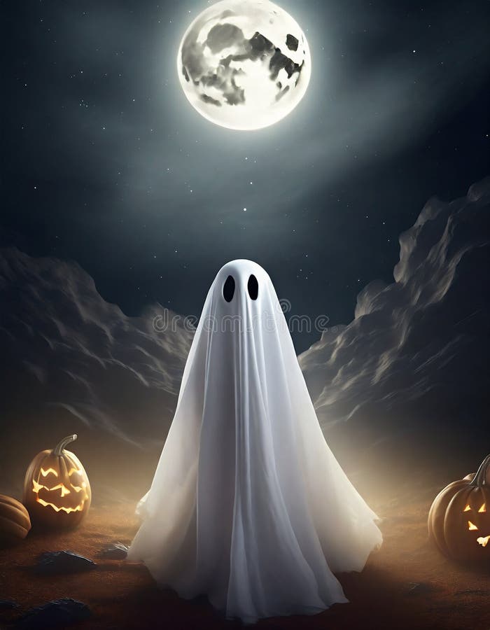 White ghost with full moon stock illustration. Illustration of white ...