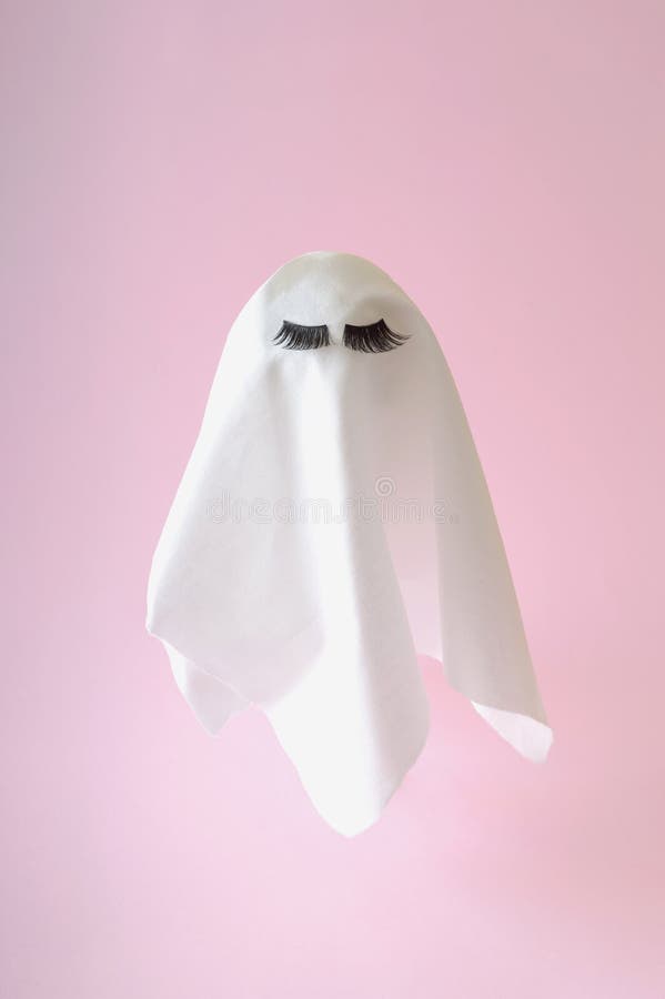 White Ghost with Lashes on a Pink Background. Stock Image - Image of ...