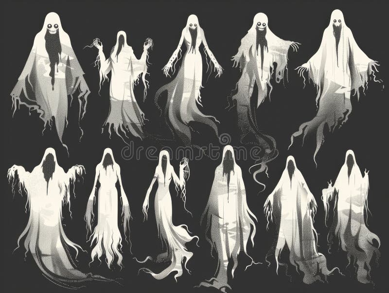 White Ghost-like Figures in Various Poses Stock Image - Image of ...