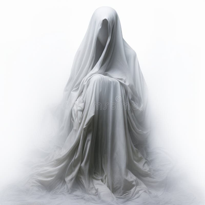 Ethereal Horror: a White Ghost on a Haunting White Background Stock ...