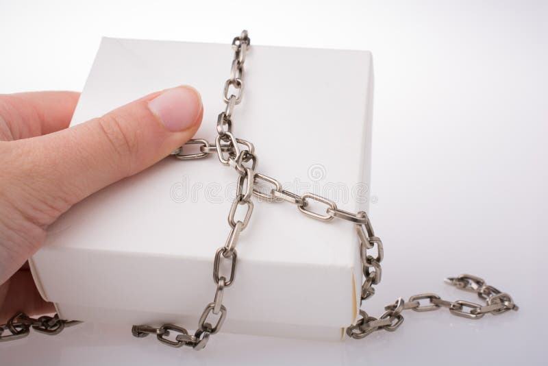 White Gift Box with Chain in Hand Stock Image - Image of surprise, love ...
