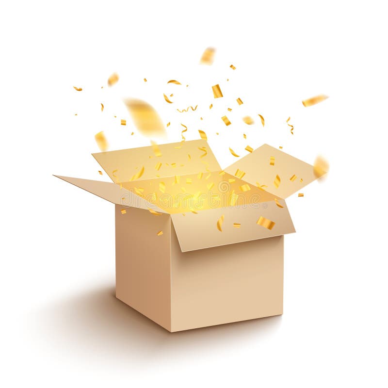 White Gift Box Confetti Explosion. Magic Open Surprise Gift Box Package ...