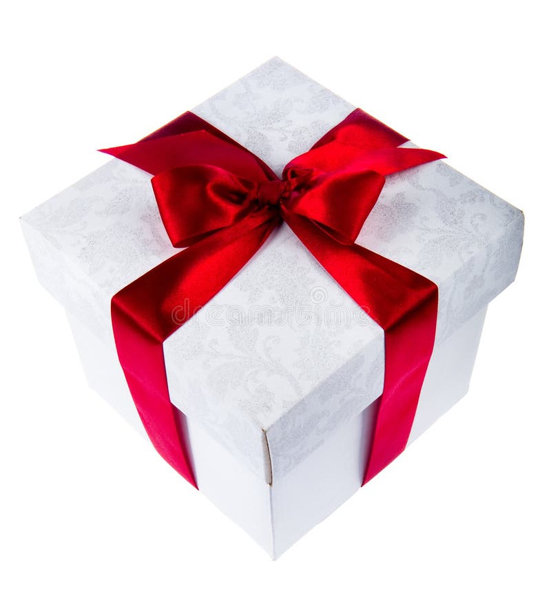 White Gift Box Decorated with Red Ribbon Stock Image - Image of ornate ...