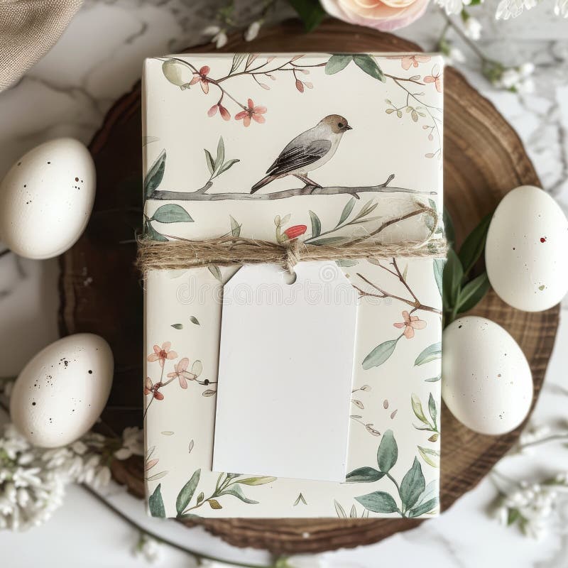 White Gift Box Floral Design Brown String Tied Around Stock Photos ...