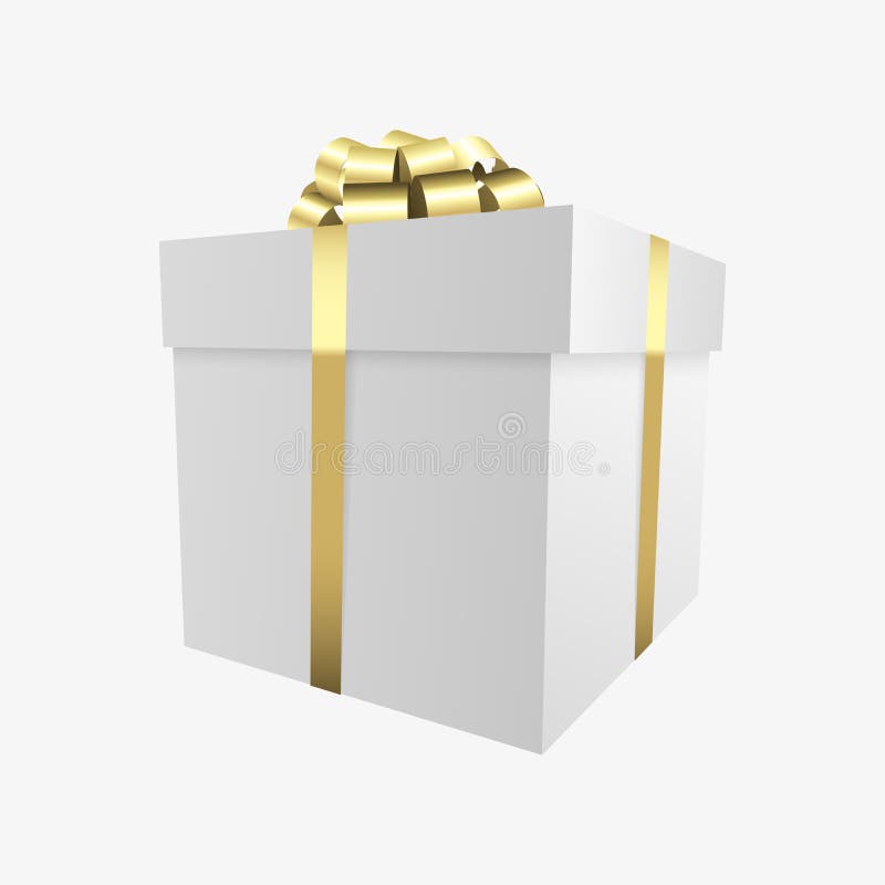 White Gift Box with a Gold Bow - Christmas and Birthday Present ...