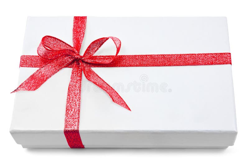 White Gift Box with Red Satin Ribbon Bow Stock Image - Image of sale ...