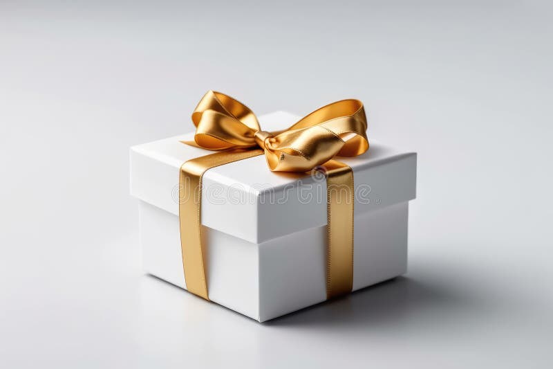 White Gift Box with Gold Ribbon on White Background. Generative AI ...