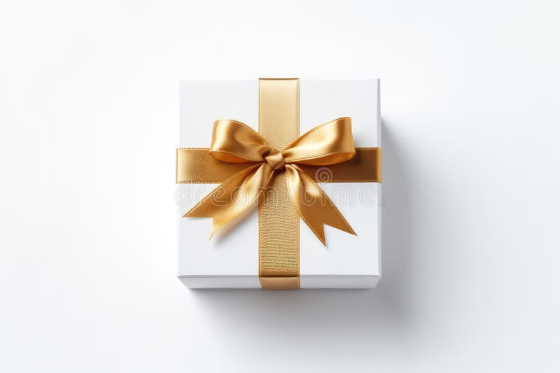 White Gift Box with Gold Ribbon on White Background. Generative AI ...