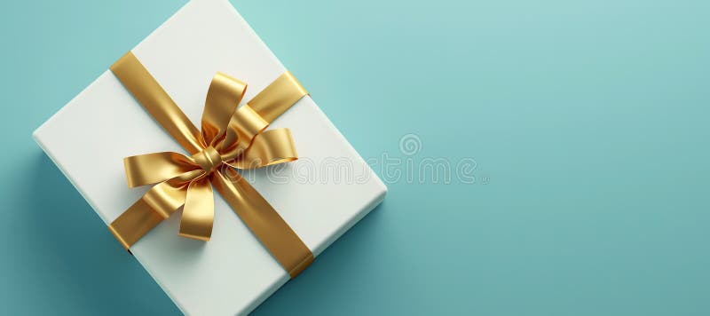 White Gift Box with Gold Ribbon on Blue Background Stock Illustration ...