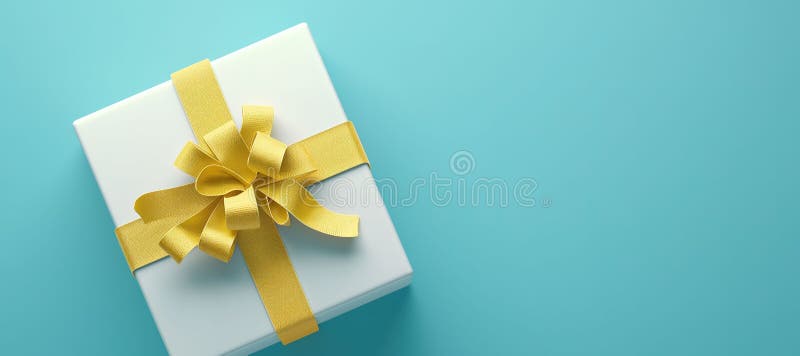 White Gift Box with Gold Ribbon on Blue Background Stock Illustration ...