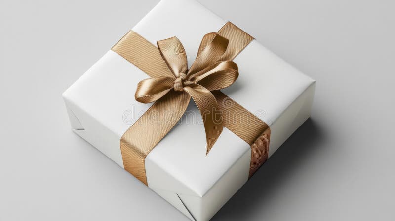 White Gift Box with Gold Ribbon and Bow Stock Illustration ...