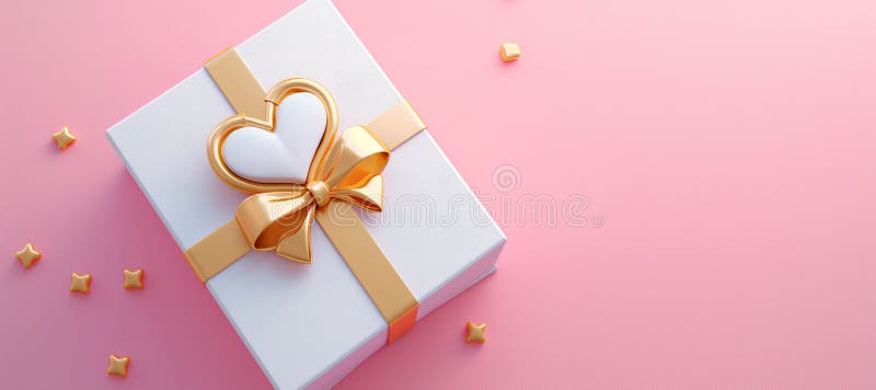 White Gift Box with Gold Ribbon on Pink Background Stock Illustration ...