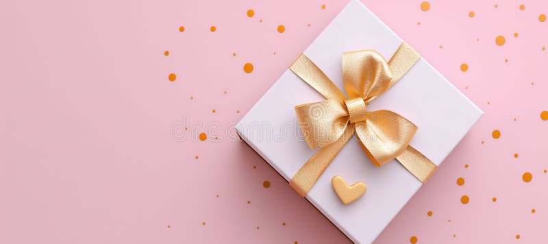White Gift Box with Gold Ribbon on Pink Background Stock Illustration ...
