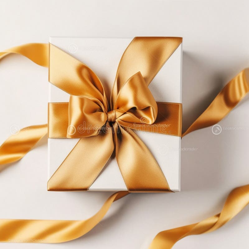 White Gift Box with Gold Ribbons on the Table Stock Illustration ...