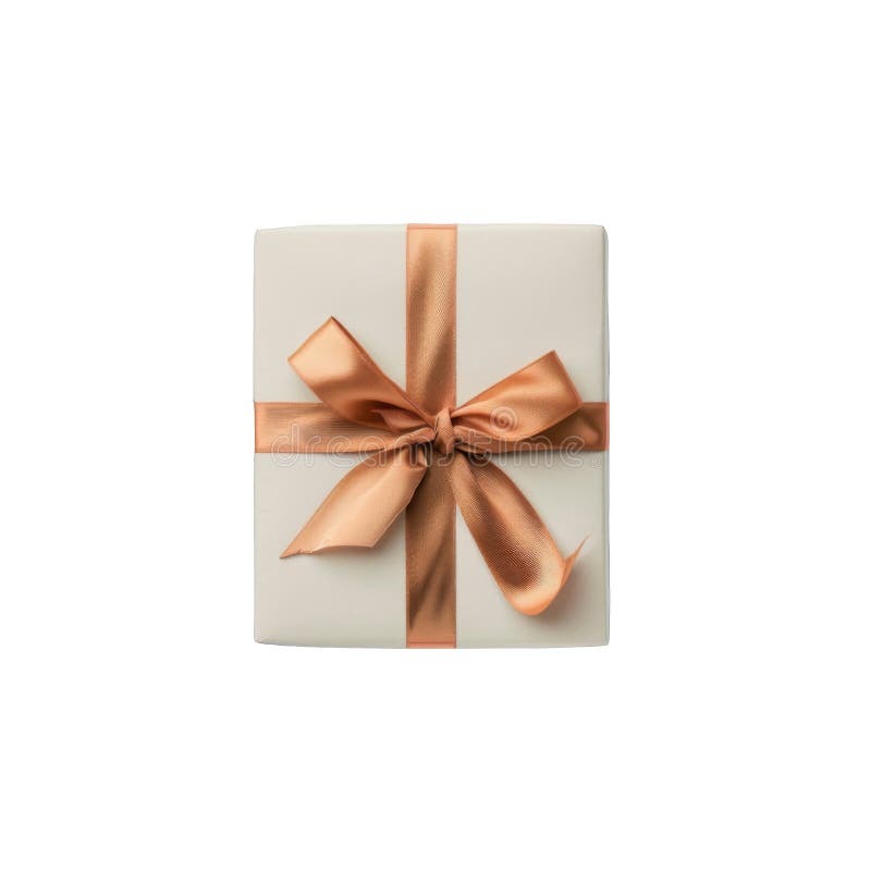 A White Gift Box with a Peach Satin Ribbon Stock Photo - Illustration ...