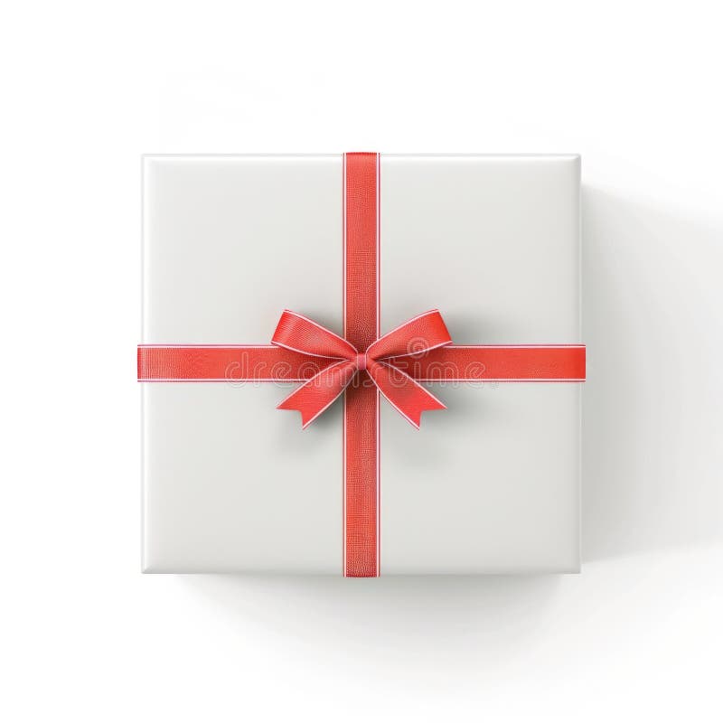 A White Gift Box with a Red Ribbon Stock Image - Image of white ...