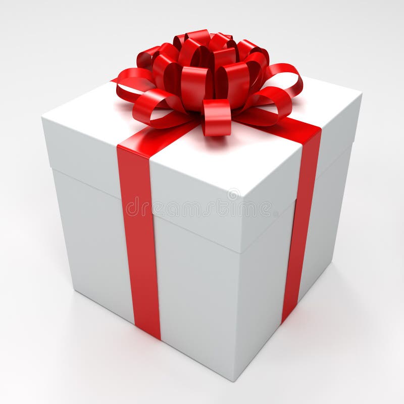 White Gift Box with Red Ribbon Stock Illustration - Illustration of ...