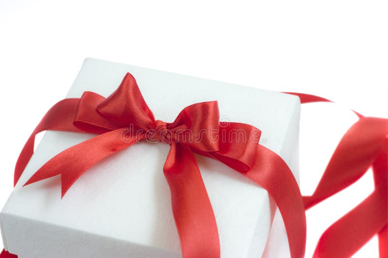 White Gift Box with a Red Ribbon and Bow Isolated Stock Photo - Image ...