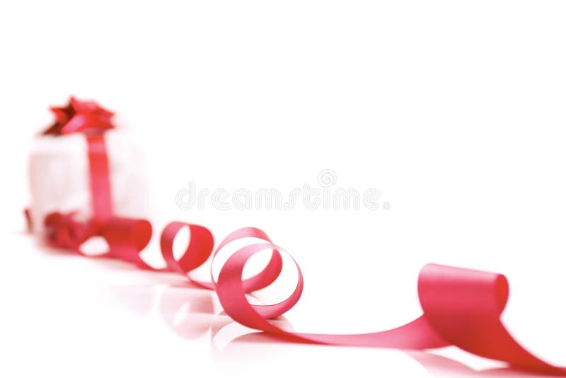 White Gift Box with Red Ribbon and Bow Isolated Stock Image - Image of ...