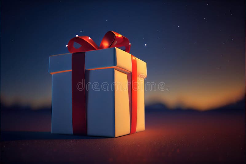 A White Gift Box with a Red Ribbon and a Bow on it Sitting on a Table ...