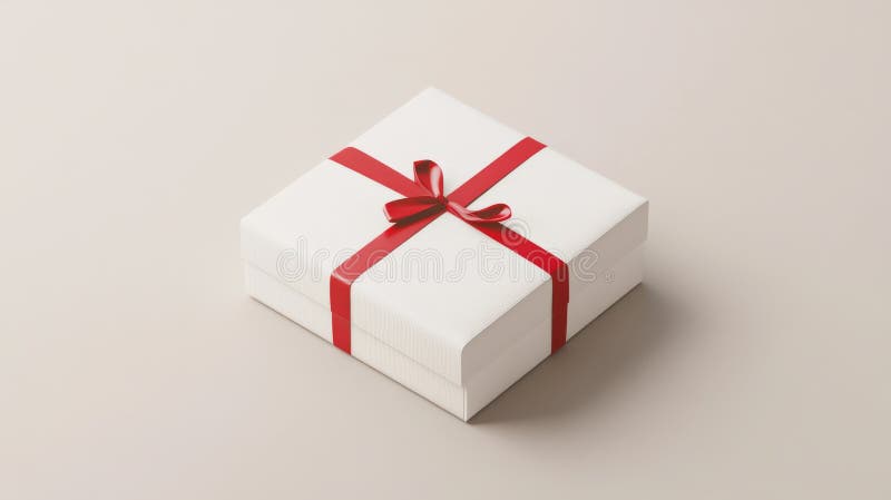 White Gift Box with Red Ribbon - Minimalist Perspective - 3D Rendering ...