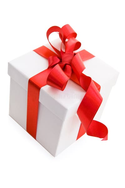 White Gift Box with Red Satin Ribbon Bow Stock Photo - Image of ...