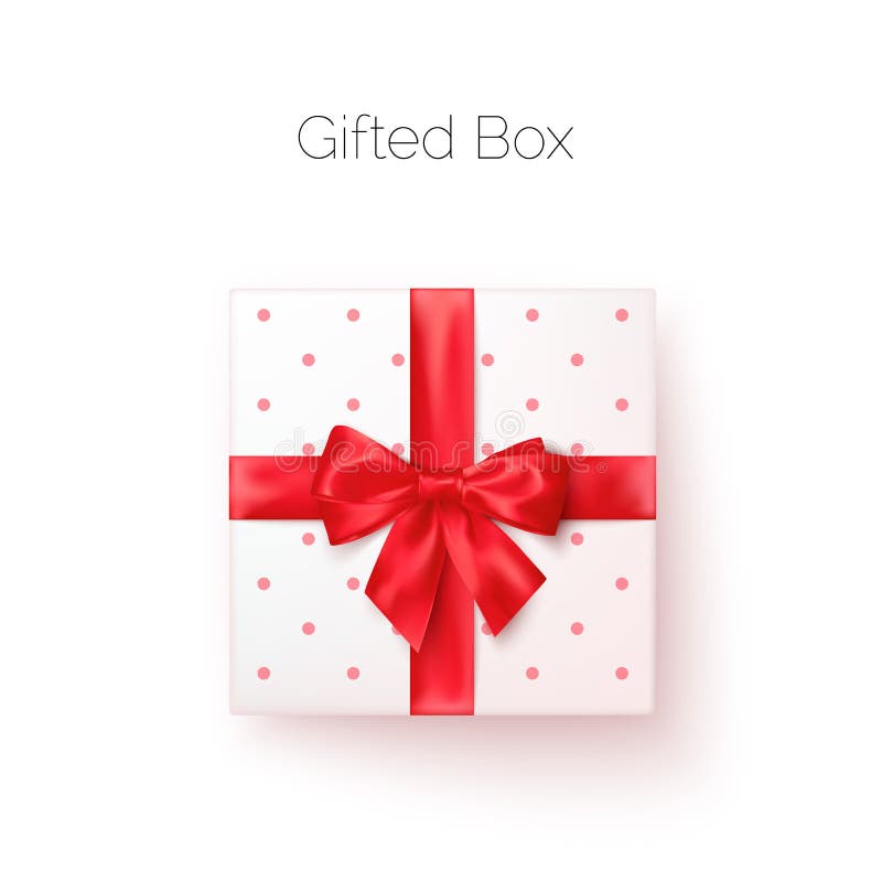 White Gift Box with Red Silk Bow in Realistic Style Top View. Vector ...