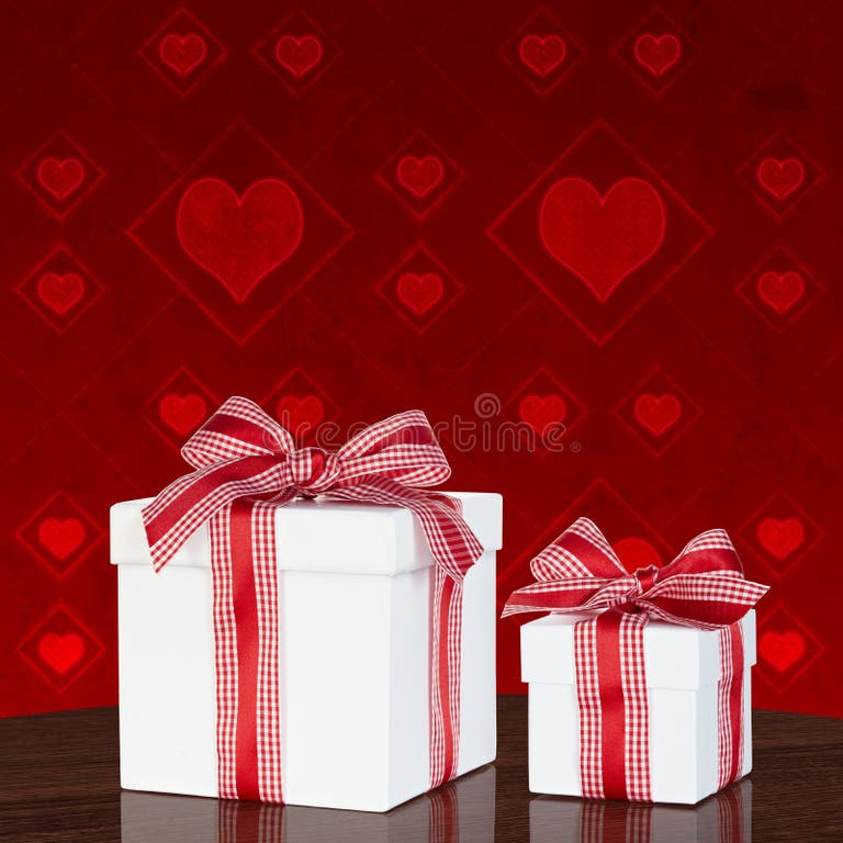 White Gift Box with Red & White Gingham Ribbon Stock Image - Image of ...