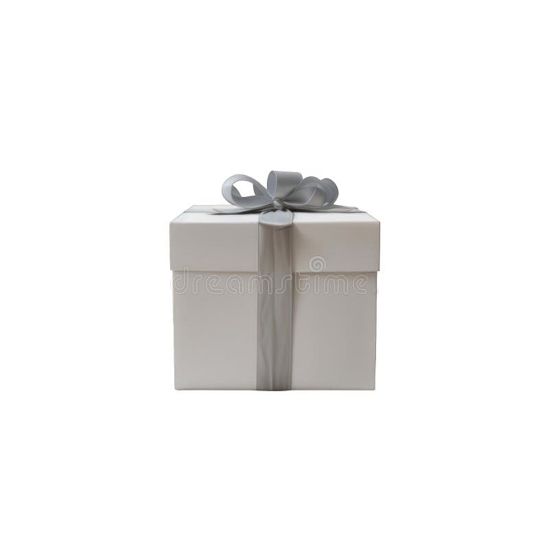 A White Gift Box with a Silver Ribbon and Bow Stock Image ...