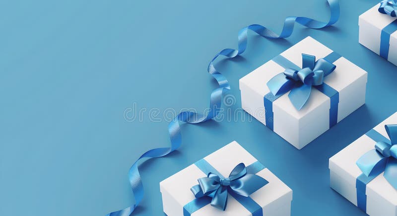 Blue Ribbon Gift Boxes on Blue Background Stock Illustration ...